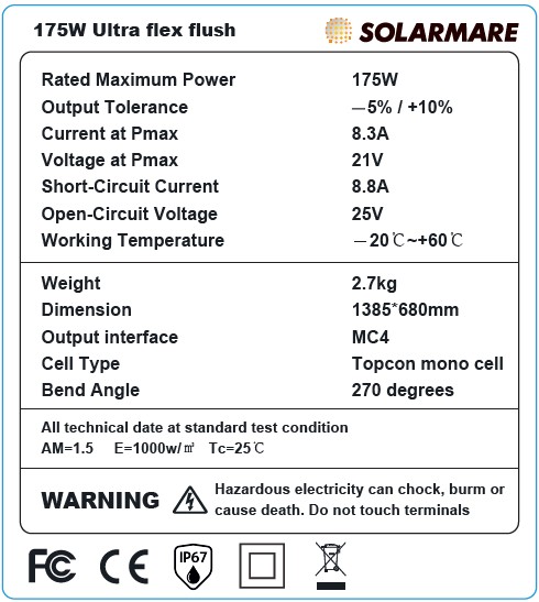 SOLARMARE 175W TC IP67 ETFE ULTRA FLEX